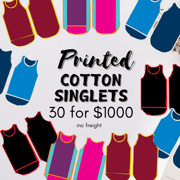 30 Custom Printed Cotton Singlets – Just Shear